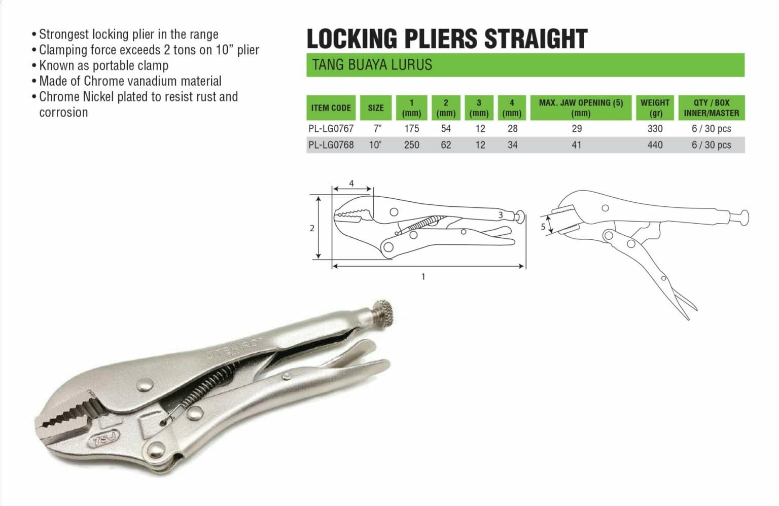 Tekiro Locking Pliers Straight 10″ Tekiro - Suntat Sdn Bhd