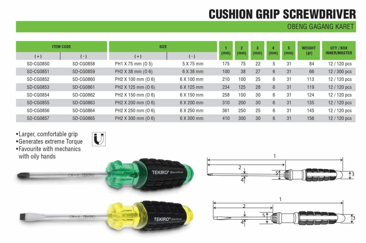 Tekiro Cushion Grip Screwdriver (+) - Suntat Sdn Bhd